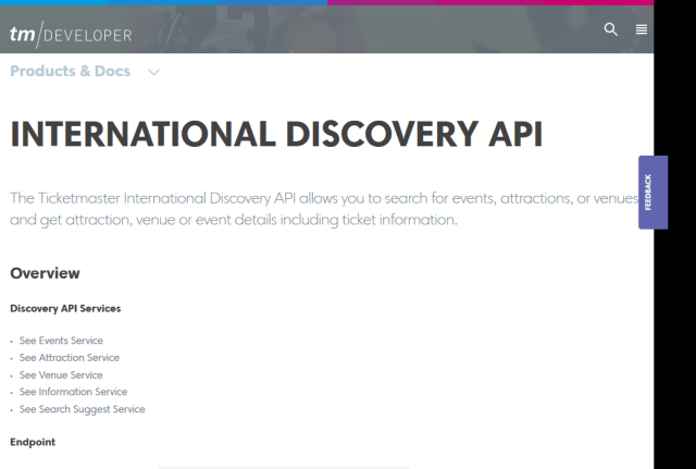 Ticketmaster International Discovery API (Overview, SDK Documentation ... Ticketmaster International Discovery API (Overview, SDK Documentation ...